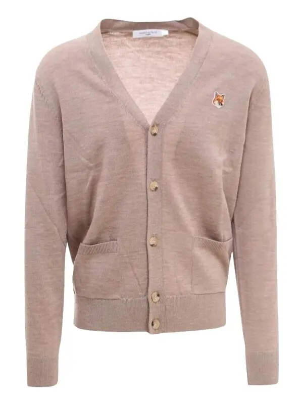 Maison Kitsuné Wool Cardigan With Fox Embroidery - Nude