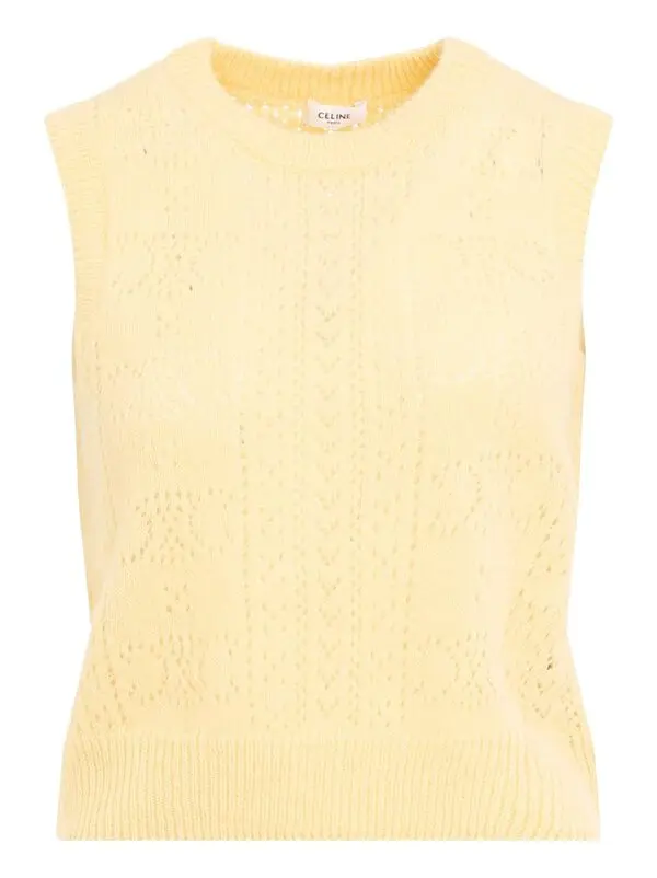 Celine Sleeveless Shetland Pointelle Sweater - Yellow