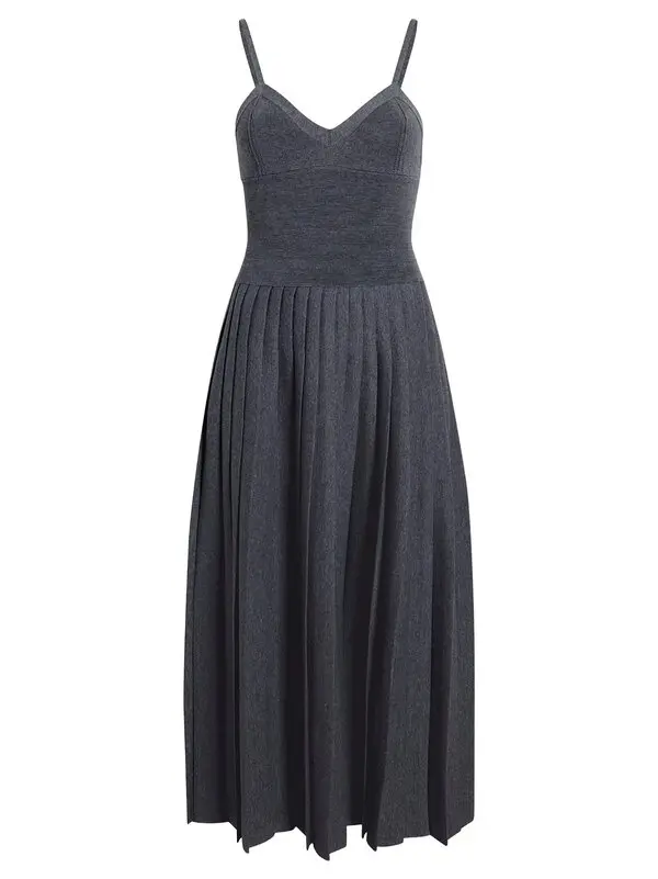 Khaite Elio Spaghetti Strap Pleated Midi Dress - Black