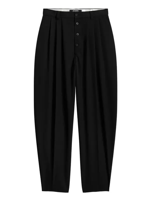 Jacquemus Fernando Pleated Wide Leg Trousers - Black