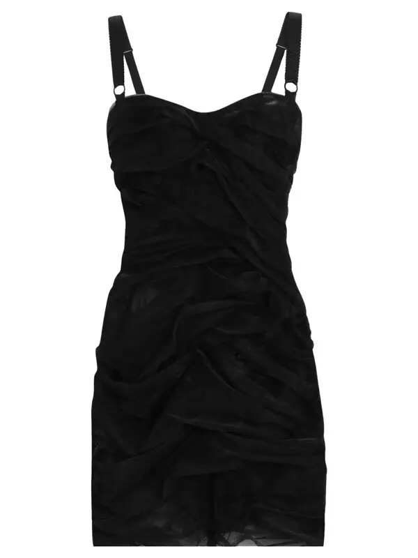 Dolce & Gabbana Sleeveless Ruched Sheer Mini Dress - Black