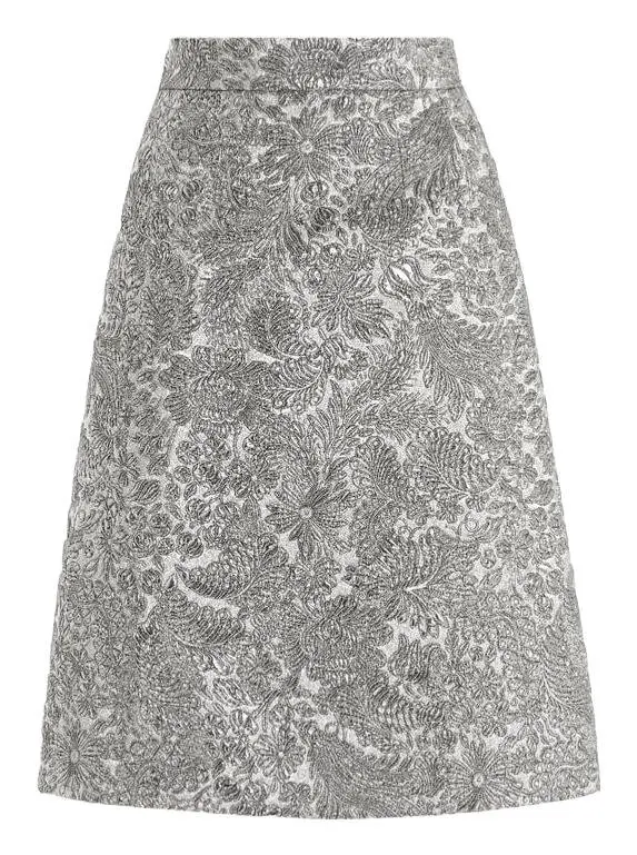 Dolce & Gabbana Floral Jacquard Midi Skirt - Silver