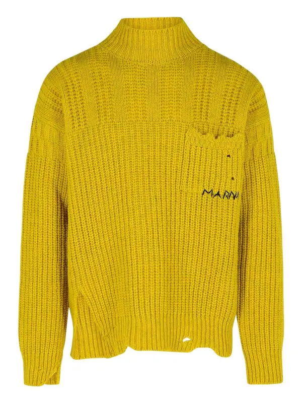 Marni Distressed Long-sleeved Jumper - Yellow