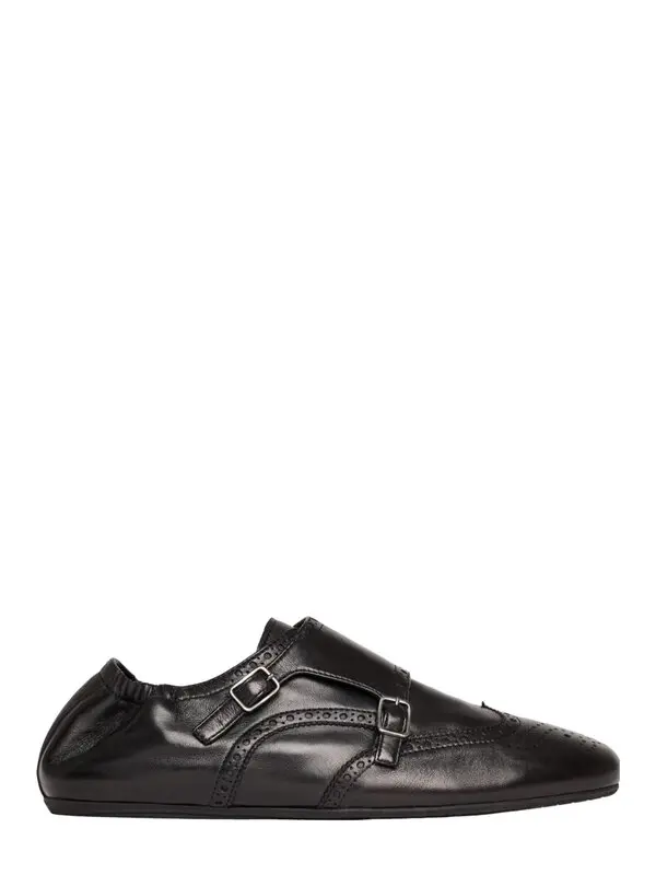 SCAROSSO Johnny Double Monk Strap Shoes With Brogue Detailing - Black