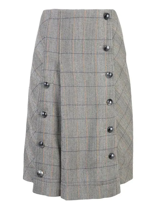 Chloé Checked Pleated Skirt - Gray