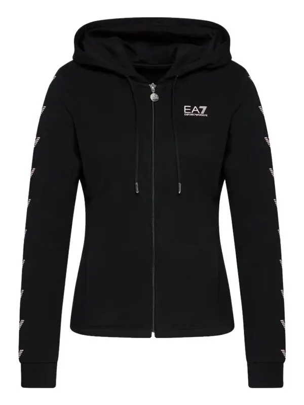 EA7 Logo Zip-up Hooded Casual Jacket - Black