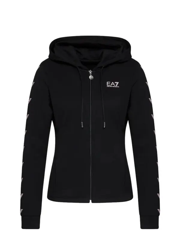 EA7 Logo Zip-up Hooded Casual Jacket - Black