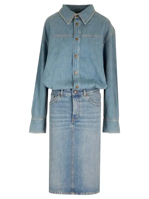 HAIKURE Joelle Midi Denim Dress With Slit Detail - Gray