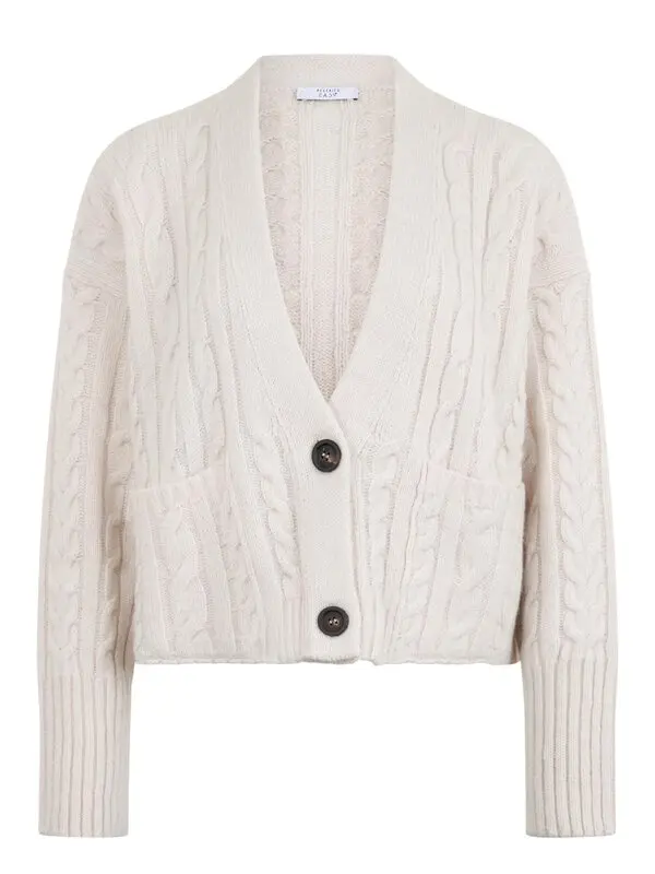 Peserico Cable Knitted Cropped V-neck Cardigan - White