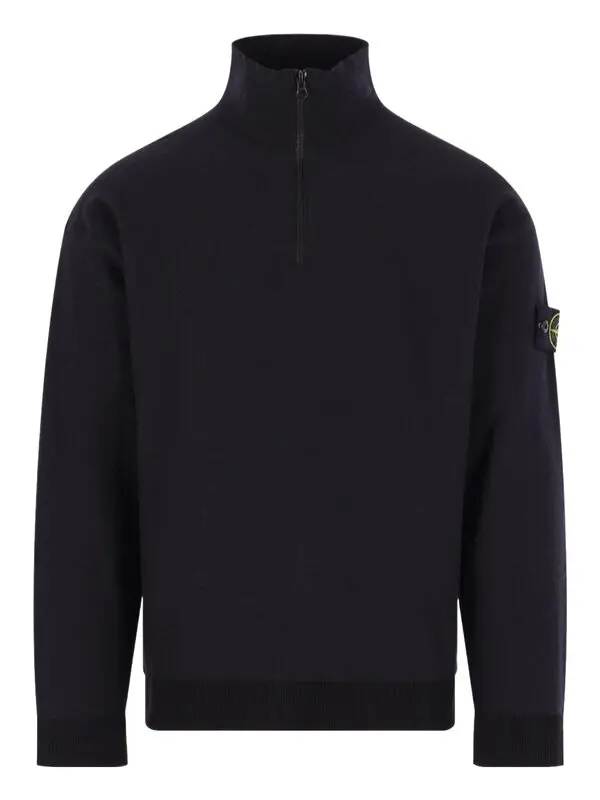 Stone Island Logo Patch Half-zip Jumper - Black