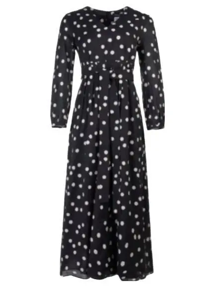 Max Mara Long Sleeve Polka Dot V-neck Dress - Black