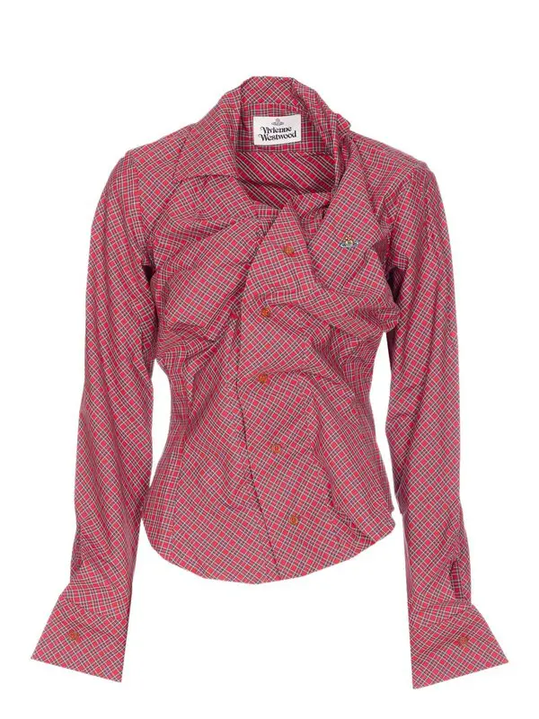 VIVIENNE WESTWOOD Orb Embroidered Checked Ruched Shirt - Pink