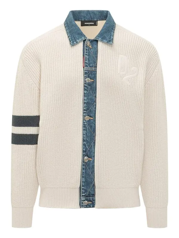 Dsquared2 Ribbed Knit Sweater With Denim Trim - White