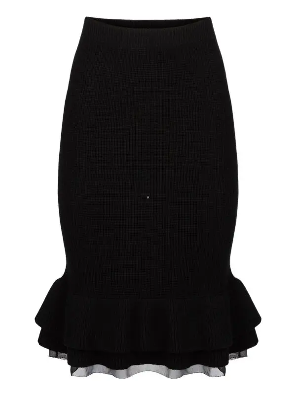 Nina Ricci Ruffled Knit Midi Skirt - Black