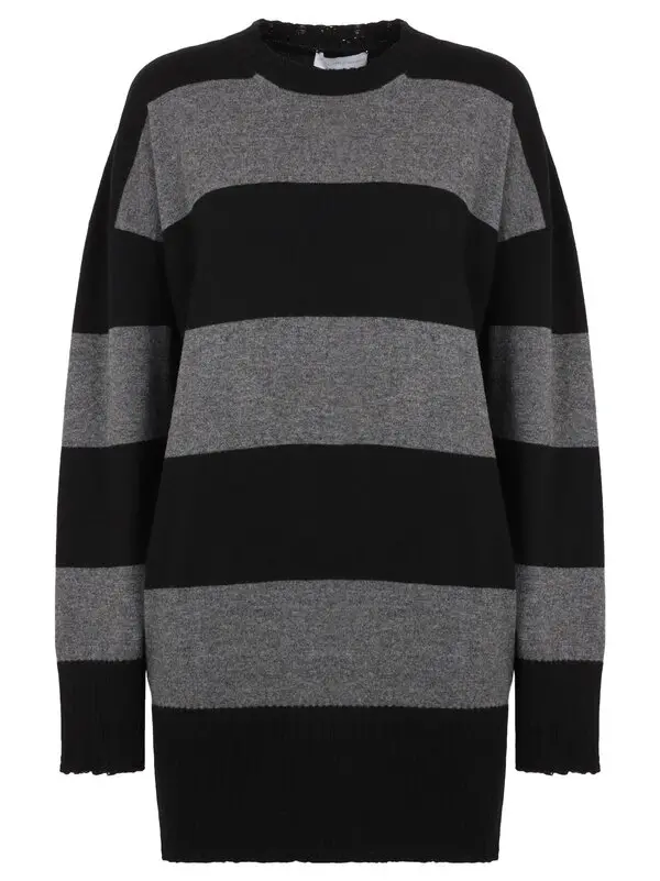 Stella McCartney Striped Distressed Knitted Dress - Black
