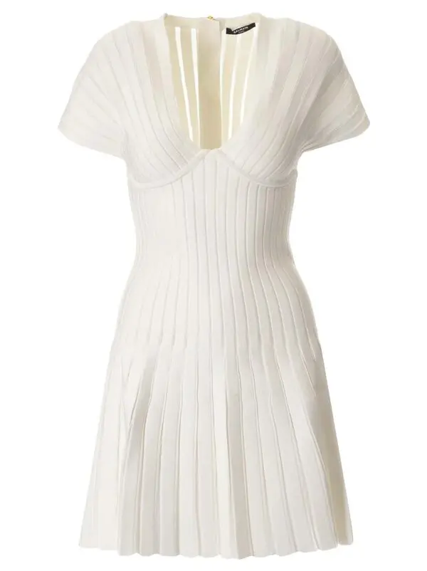 Balmain Pleated Mesh Mini Dress - White