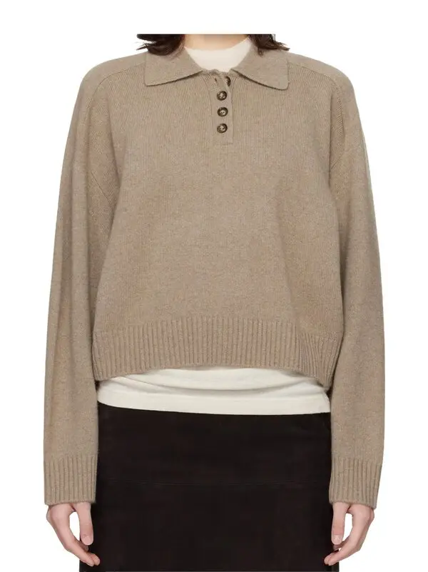 Loulou De Saison Long-sleeved Knit Polo Sweater - Nude