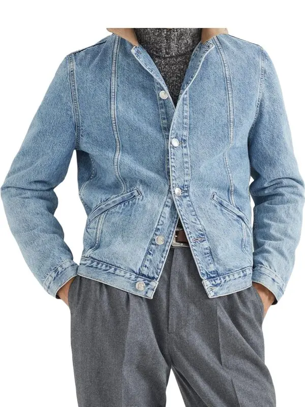 Brunello Cucinelli Denim Jacket With Contrasting Collar - Light Blue