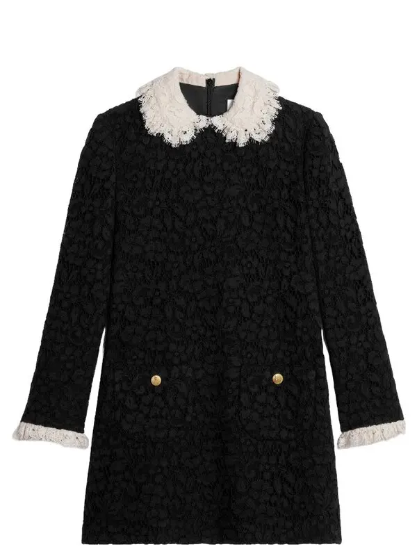 Celine Trapeze Mini Dress In Floral Guipure - Black