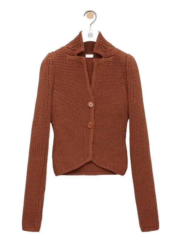 Loewe Technical Knit Jacket With Ribbed Collar - Brown