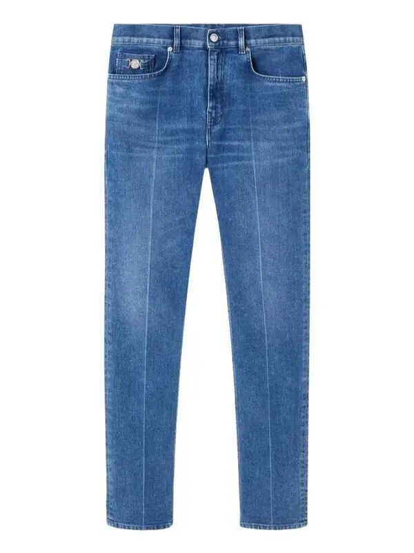 Versace Slim-cut Logo Patch Denim Jeans - Blue