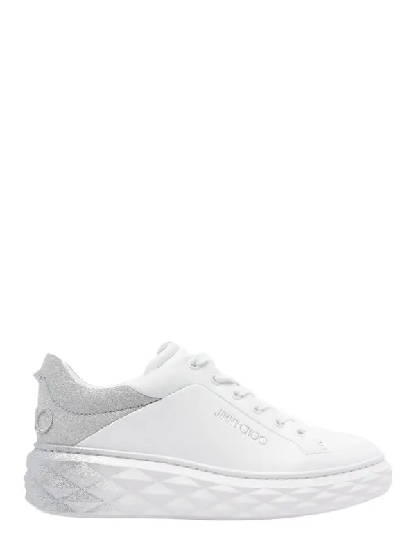 JIMMY CHOO Lace-up Low-top Sneakers With Contrast Heel - Whitesilver