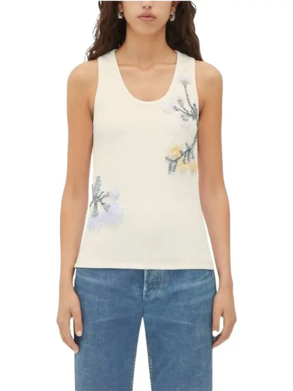 Bottega Veneta Ribbed Cotton Tank Top With Floral Embroidery - Multicolor