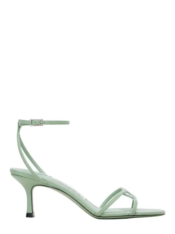 JIMMY CHOO Grained Nappa Leather Kitten Heel Sandals - Green
