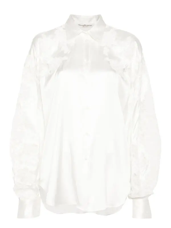 Ermanno Scervino Lace-panelled Drop Shoulder Satin Shirt - White