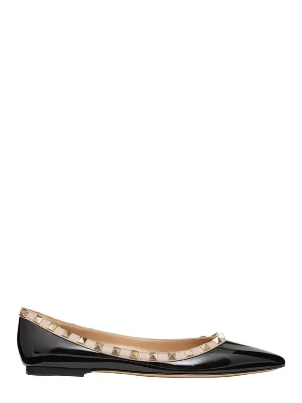 Valentino Garavani Rockstud Pointed Toe Ballerina Flats - Black/pink