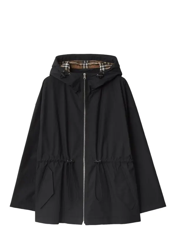 Burberry Cotton Hooded Jacket With Check Lining - Black