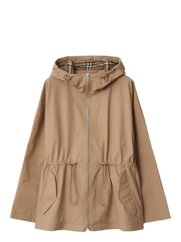 Burberry Cotton Drawstring Hooded Jacket With Check Lining - Brown
