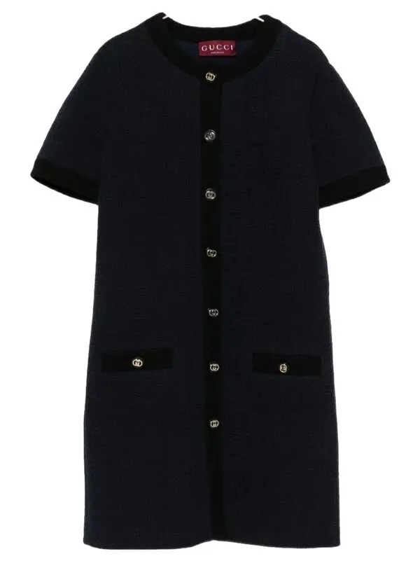 Gucci Textured Tweed Dress With Interlocking G Buttons - Blue