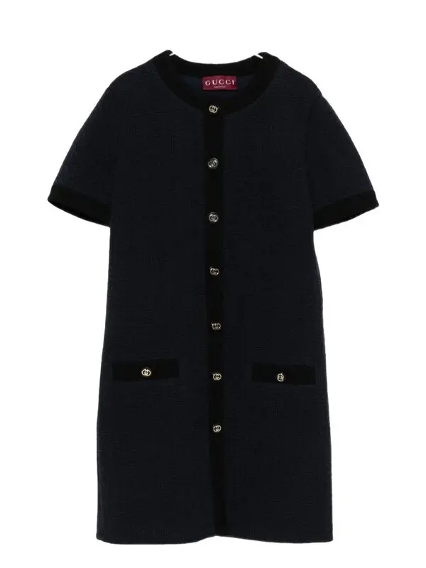 Gucci Textured Tweed Dress With Interlocking G Buttons - Blue