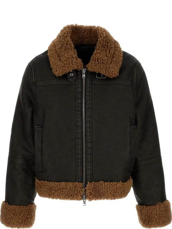 STAND STUDIO Shearling Trimmed Zip-up Jacket - Black