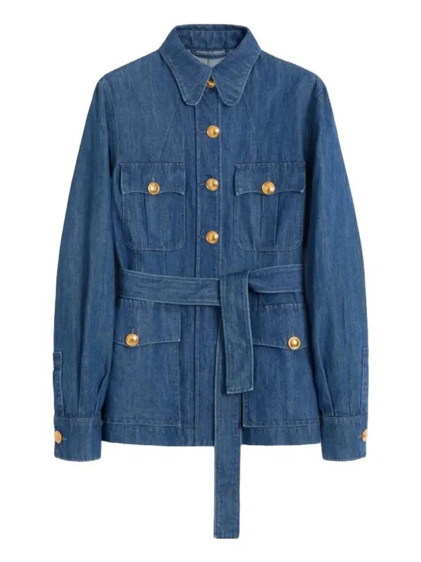 Valentino Garavani Belted Waist Denim Jacket - Blue