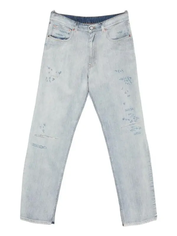 MAISON MARGIELA Distressed Logo Patch Jeans - Gray