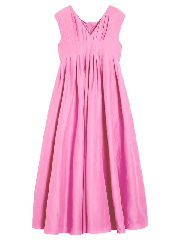 Max Mara V-neck Pleated Sleeveless Maxi Dress - Pink