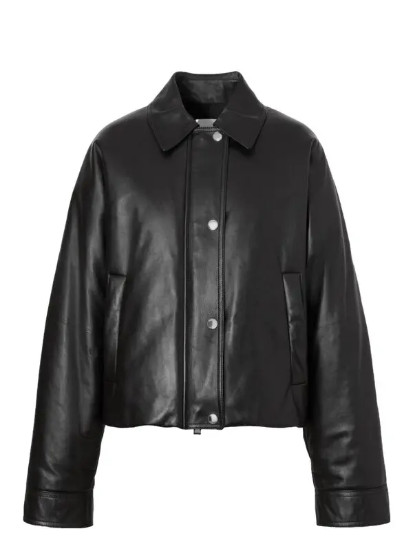 Burberry Equestrian Knight Embroidered Leather Jacket - Black