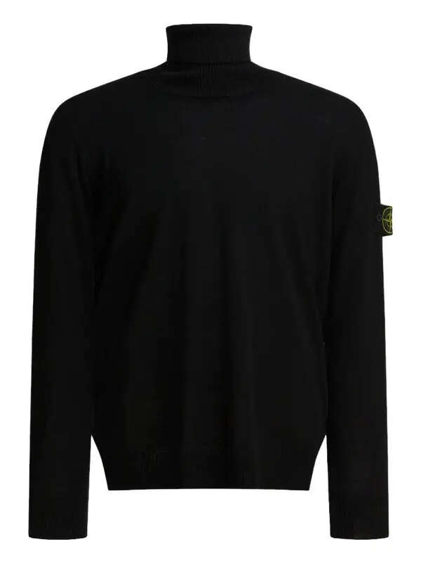 Stone Island Turtleneck Sweater With Ribbed Cuffs And Hem - Black