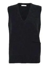 THE ROW V-neck Sleeveless Sweater With Patch Pocket - Grey