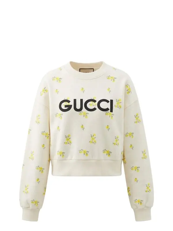 Gucci Floral Embroidered Cotton Sweatshirt - White
