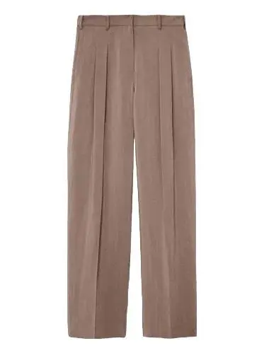 JOSEPH Tarn Pleated Silk-blend Drill Wide-leg Pants - Brown