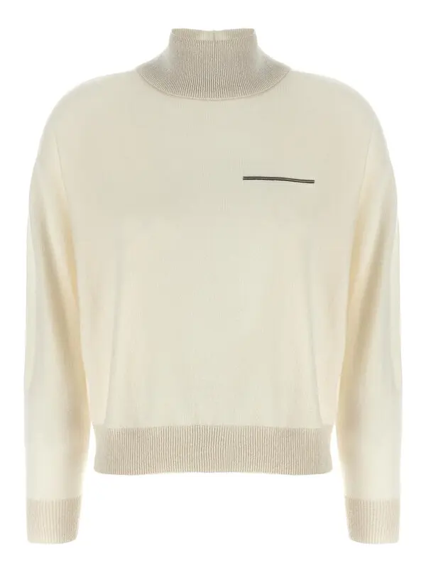 Peserico Lurex Detailed Turtleneck Sweater - White