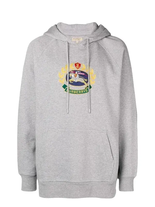 Burberry Embroidered Logo Hooded Sweater - Gray