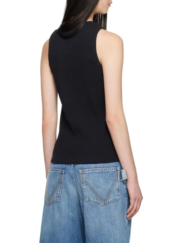 Bottega Veneta Logo Patch Ribbed Tank Top - Black