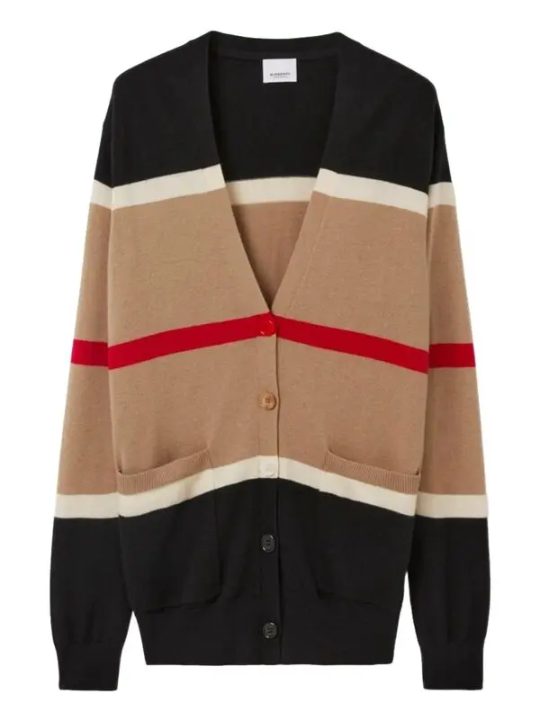 Burberry Icon Stripe Knitted Cardigan - Camel