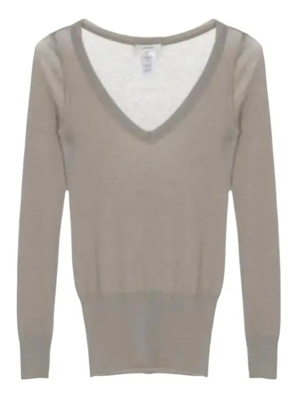 LEMAIRE V-neck Fine Knit Sweater With Ribbed Cuffs And Hem - Gray