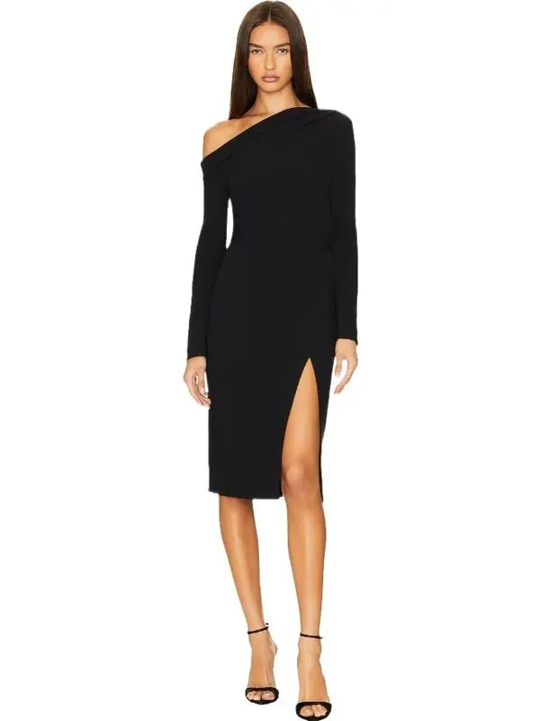 Theory Off-the-shoulder Midi Dress With Front Slit - Black