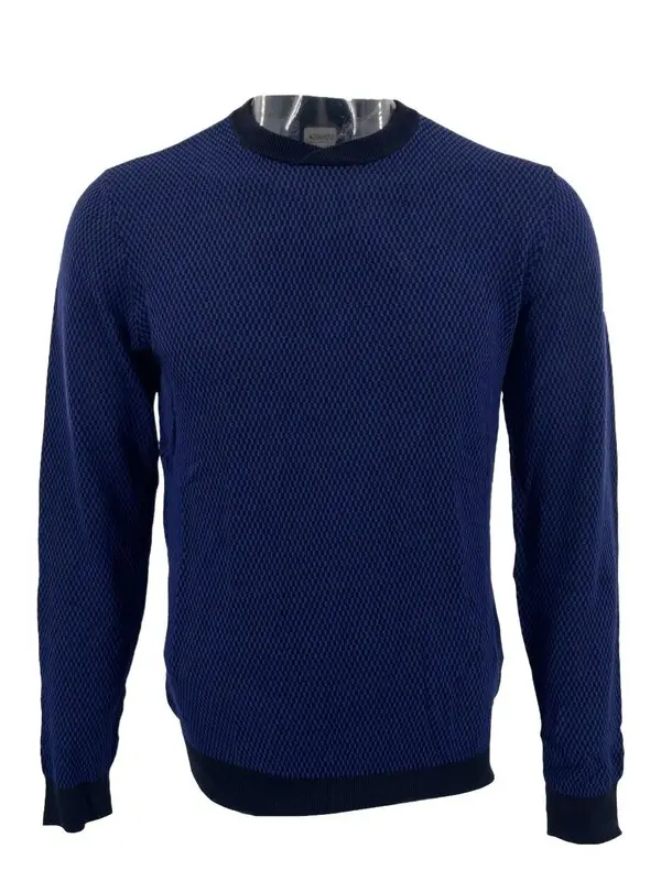Emporio Armani Textured Round Neck Long Sleeve Sweater - Blue